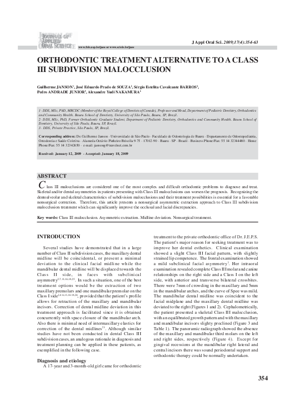 (PDF) Orthodontic treatment alternative to a class III subdivision ...