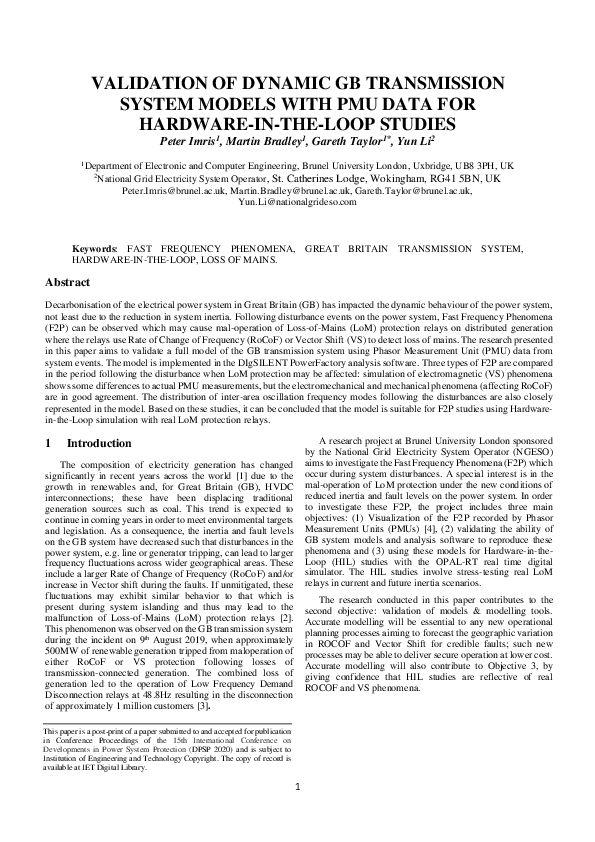 (PDF) Validation of dynamic GB transmission system models with PMU data for hardware-in-the-loop ...