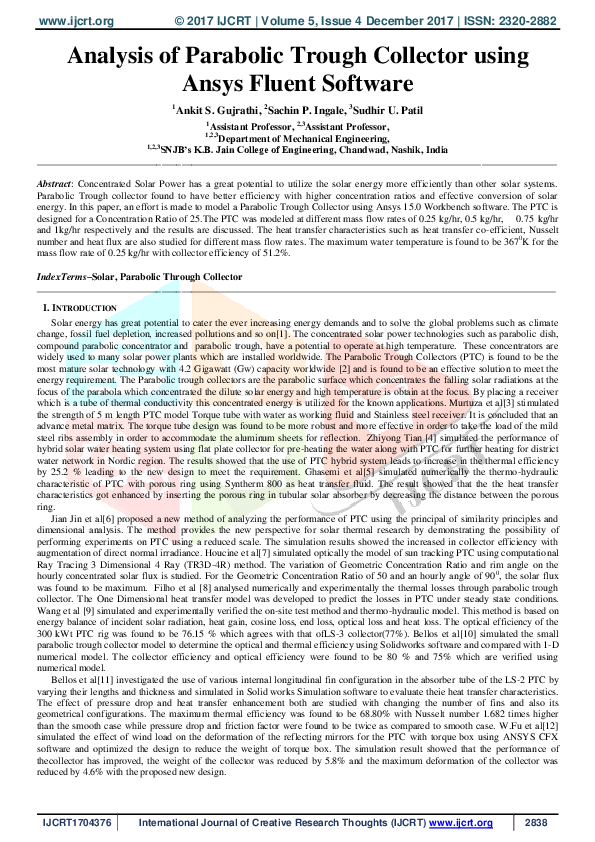 (PDF) Analysis of Parabolic Trough Collector using Ansys Fluent Software