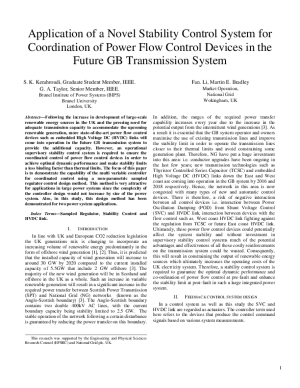 (PDF) Application of a novel stability control system for coordination of power flow control ...