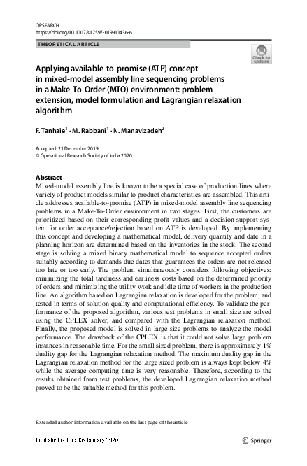 Pdf Applying Available To Promise Atp Concept In Mixed Model Assembly Line Sequencing