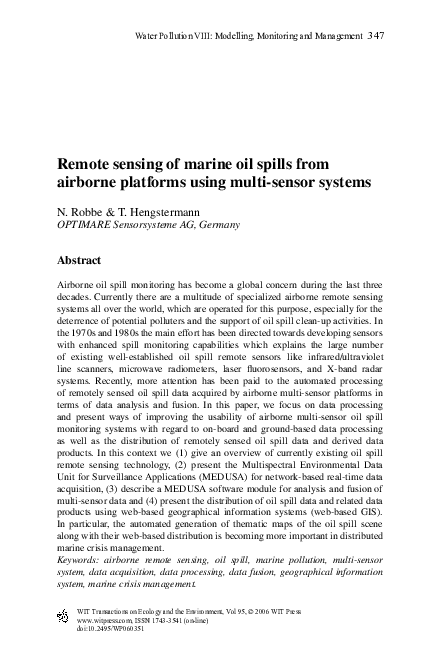 (PDF) Remote sensing of marine oil spills from airborne platforms using multi-sensor systems