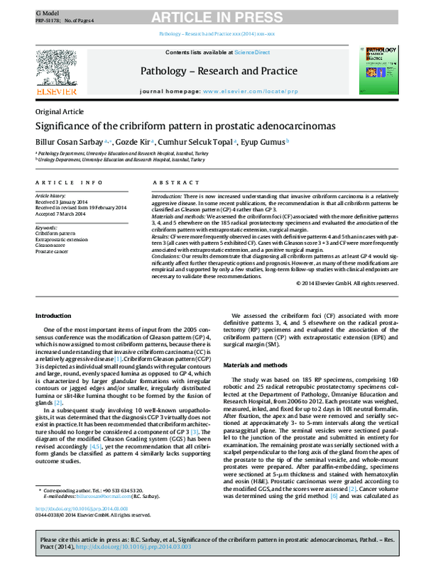 (PDF) Significance of the cribriform pattern in prostatic adenocarcinomas