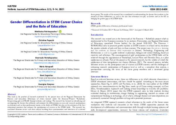 (PDF) Gender differentiation in STEM career choice and the role of ...