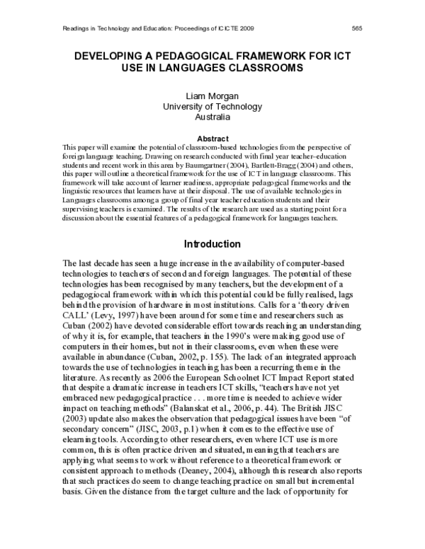 (PDF) Developing a Pedagogical Framework for Ict Use in Languages ...