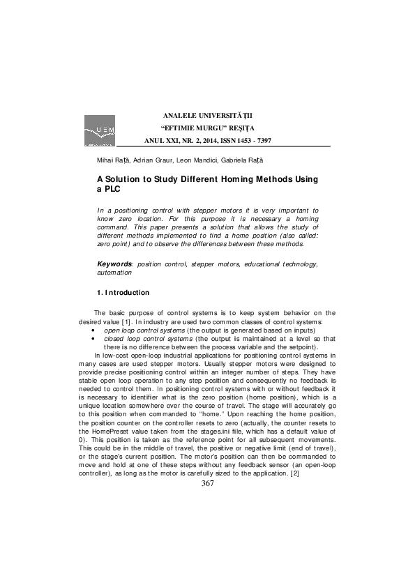 (PDF) A Solution to Study Different Homing Methods Using a PLC