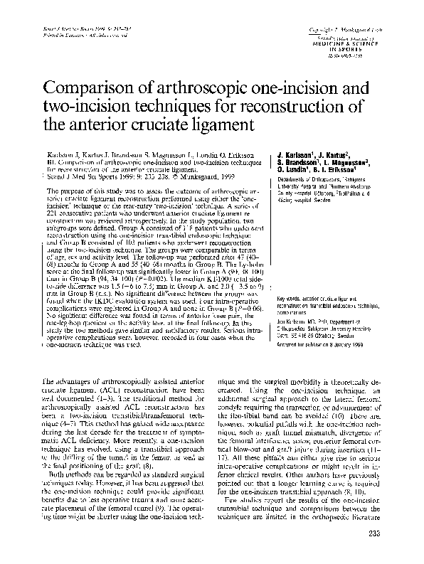 (PDF) Comparison of arthroscopic one-incision and two-incision ...