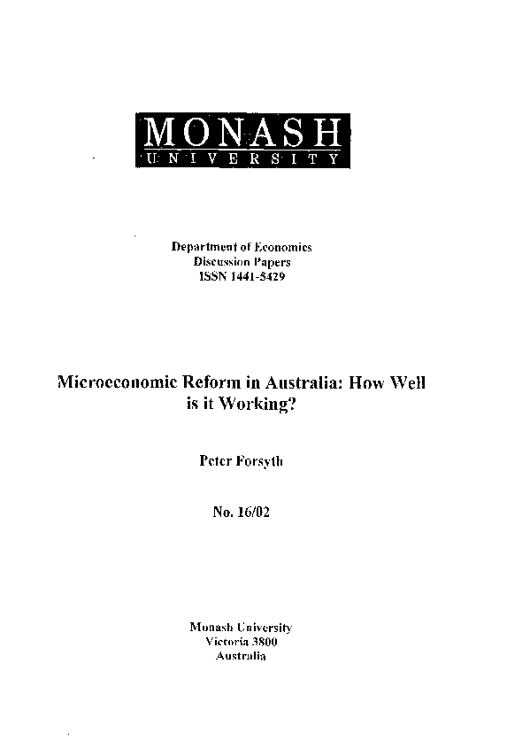 (PDF) Microeconomic Reform in Australia: How Well is it Working?