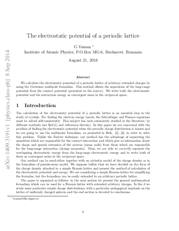 (PDF) The Electrostatic Potential of a Periodic Lattice