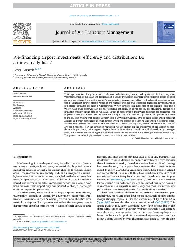 (PDF) Pre-financing airport investments, efficiency and distribution ...
