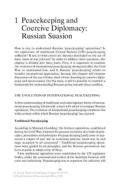 (PDF) Peacekeeping and Coercive Diplomacy: Russian Suasion