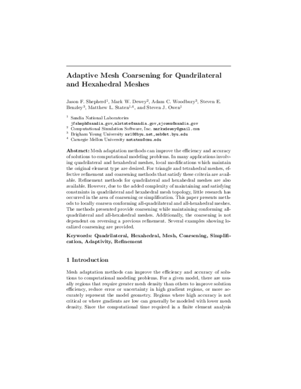 (PDF) Adaptive mesh coarsening for quadrilateral and hexahedral meshes