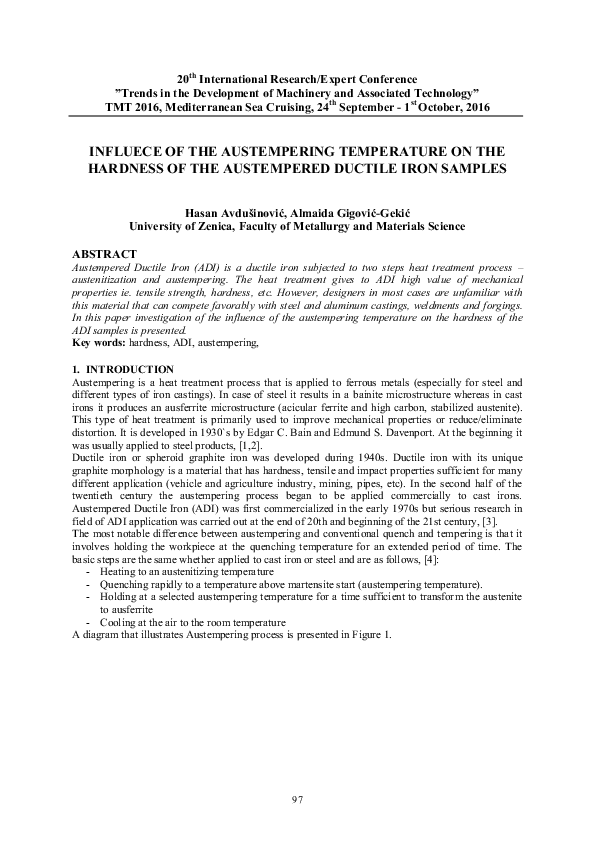 (PDF) Influece of the Austempering Temperature on the Hardness of the Austempered Ductile Iron ...