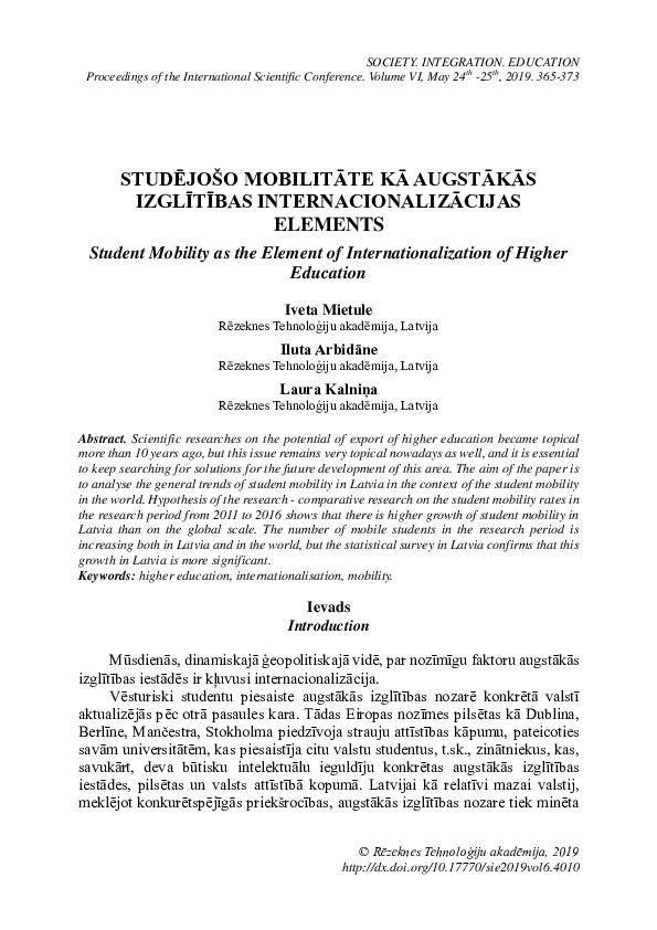 (PDF) Student Mobility as the Element of Internationalization of Higher Education