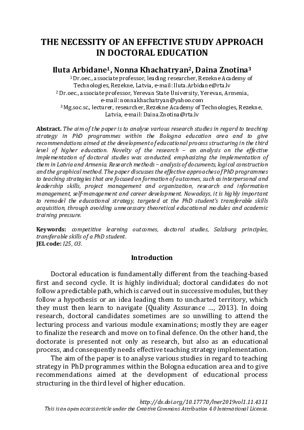 (PDF) The Necessity of an Effective Study Approach in Doctoral Education