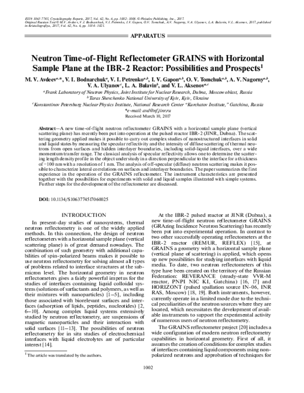 (PDF) Neutron time-of-flight reflectometer GRAINS with horizontal ...