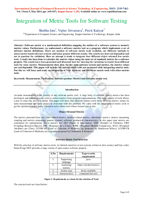 (PDF) Integration of Metric Tools for Software Testing: Including ...