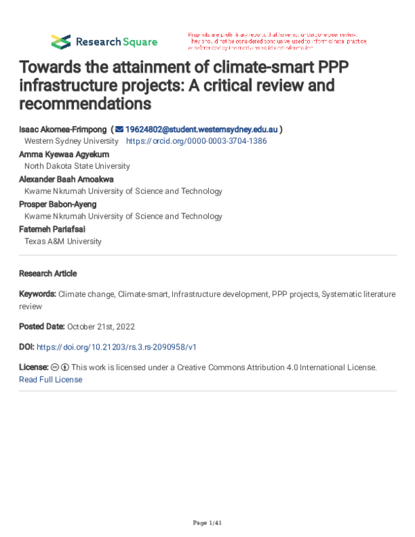 (PDF) Towards the attainment of climate-smart PPP infrastructure ...
