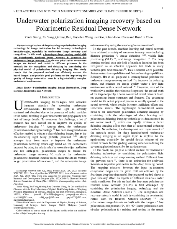 (PDF) Underwater Polarization Imaging Recovery Based on Polarimetric ...