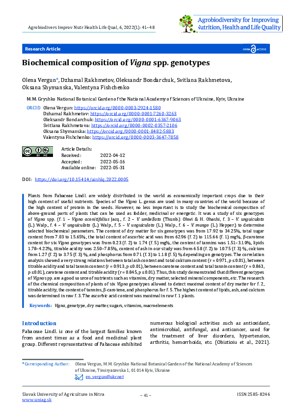 (PDF) Biochemical Composition of Vigna spp. Genotypes Raw