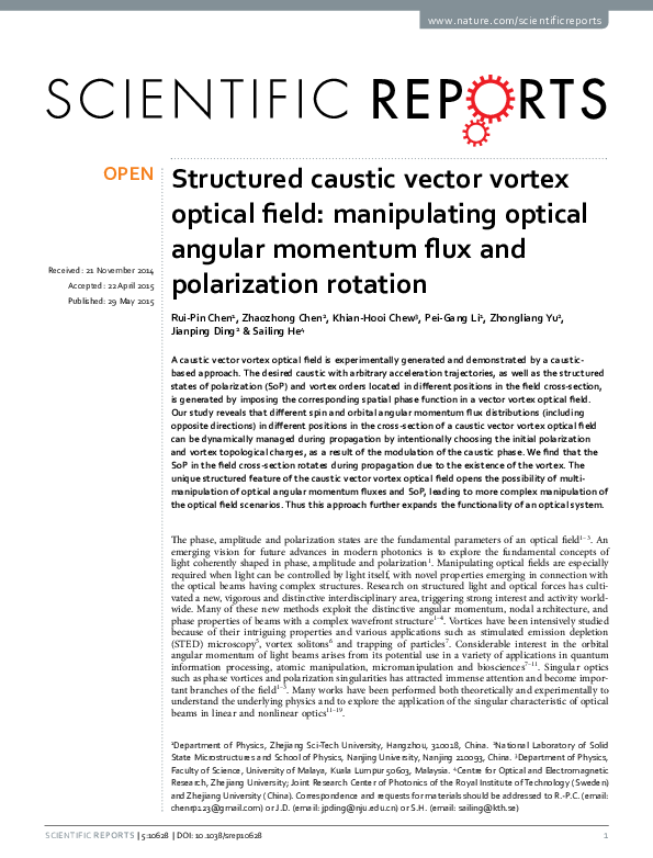 (PDF) Structured caustic vector vortex optical field: manipulating ...
