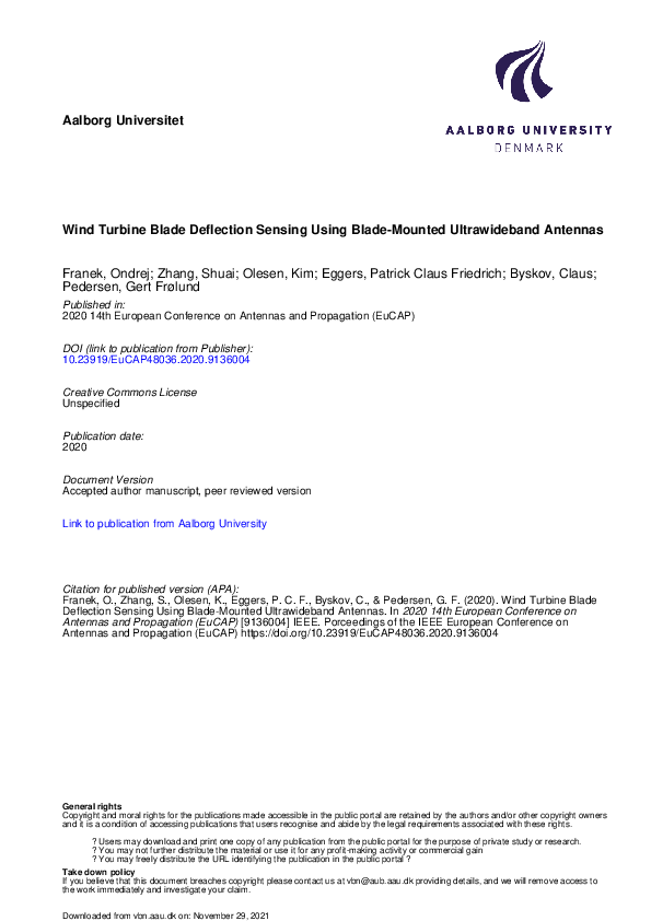 Pdf Wind Turbine Blade Deflection Sensing Using Blade Mounted Ultrawideband Antennas Kim
