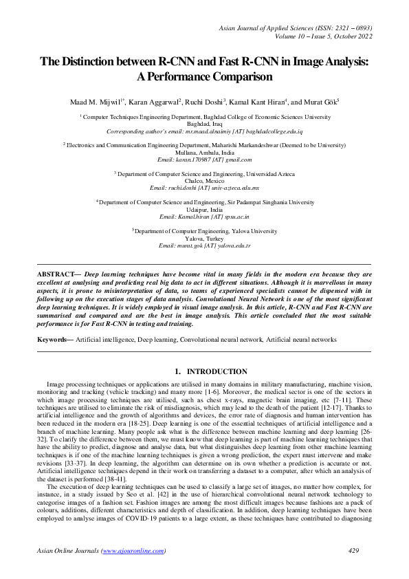Pdf The Distinction Between R Cnn And Fast R Cnn In Image Analysis A