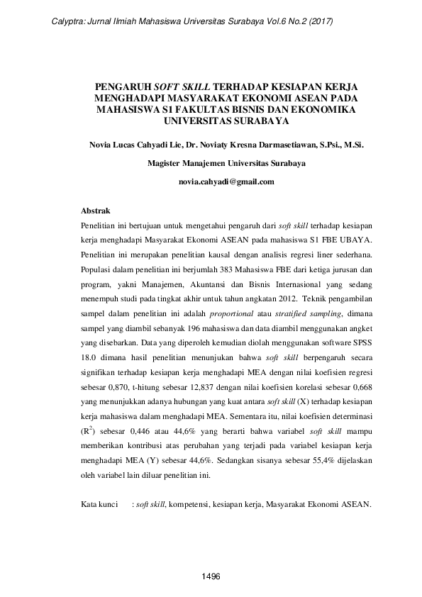 (PDF) Pengaruh Soft Skill Terhadap Kesiapan Kerja Menghadapi Masyarakat Ekonomi Asean Pada ...