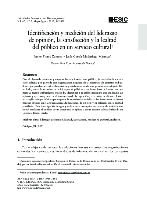 (PDF) Identificación y medición del liderazgo de opinión, la satisfacción y la lealtad del ...