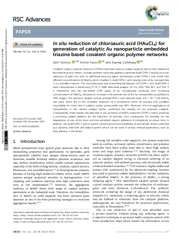 (PDF) In situ reduction of chloroauric acid (HAuCl4) for generation of ...