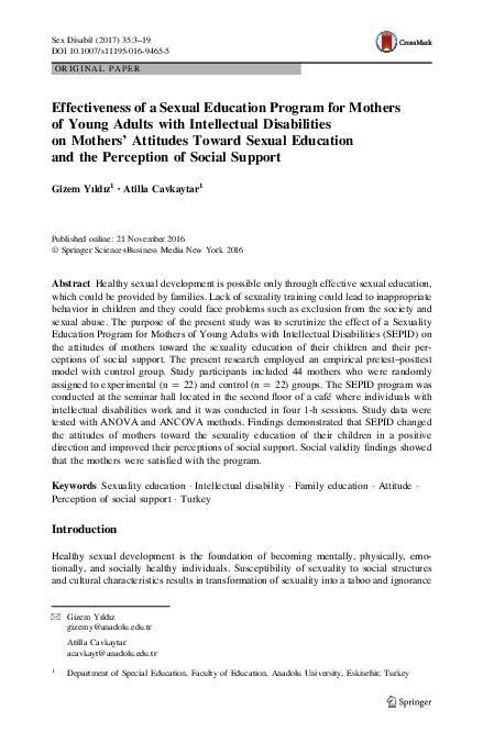 (PDF) Effectiveness of a Sexual Education Program for Mothers of Young Adults with Intellectual ...
