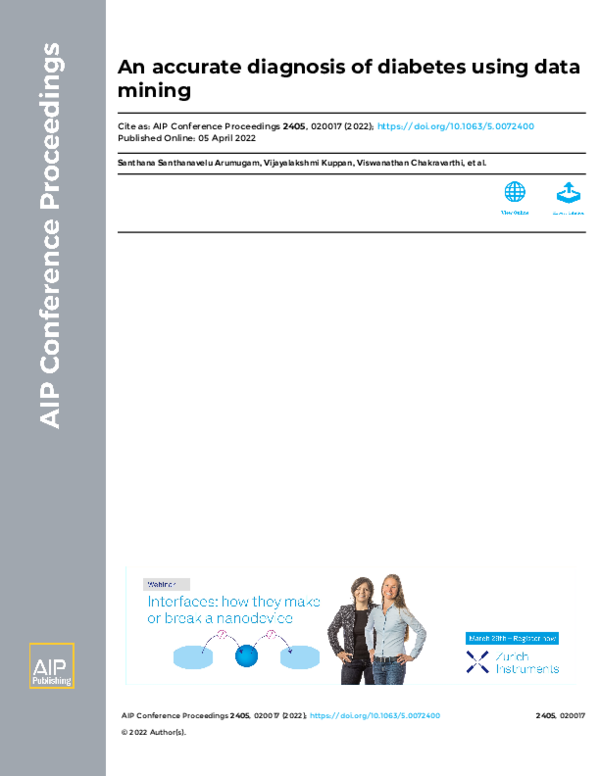 (PDF) An accurate diagnosis of diabetes using data mining