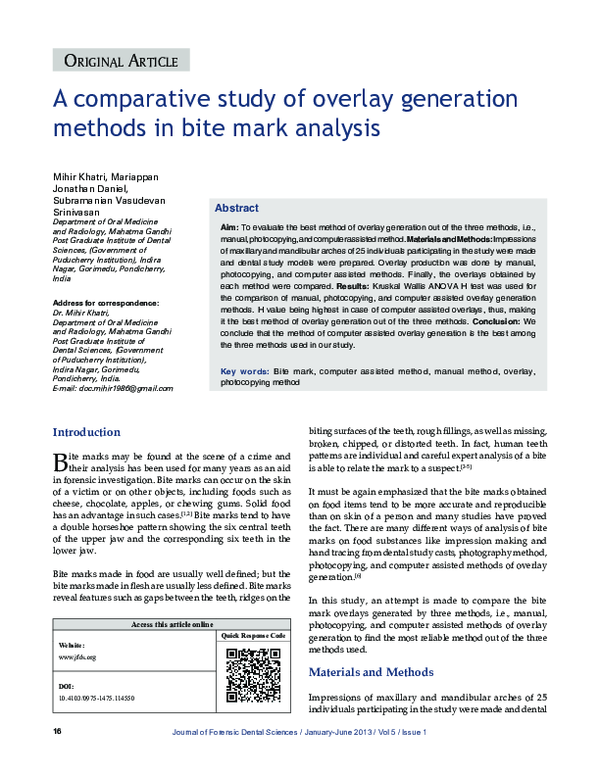 (PDF) A comparative study of overlay generation methods in bite mark analysis