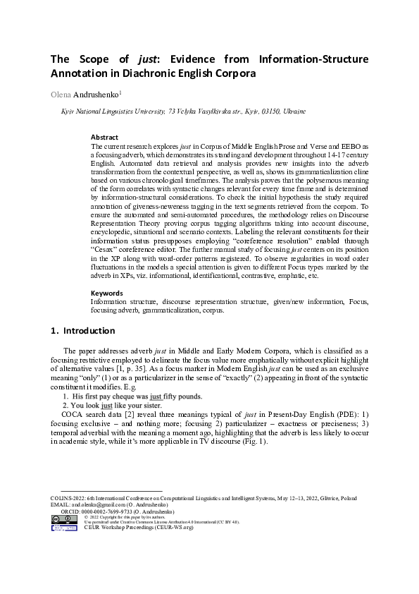 (PDF) The Scope of just: Evidence from Information-Structure Annotation ...