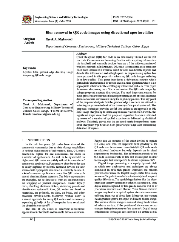 (PDF) Blur removal in QR code images using directional aperture filter | Tarek Mahmoud ...
