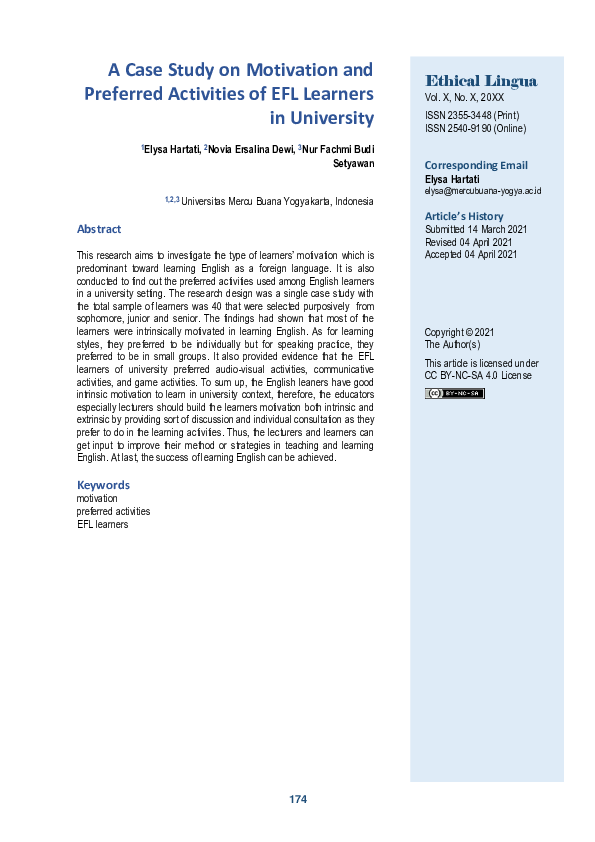 (PDF) A Case Study on Motivation and Preferred Activities of EFL ...