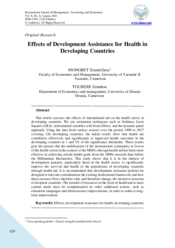 (PDF) Effects of Development Assistance for Health in Developing Countries