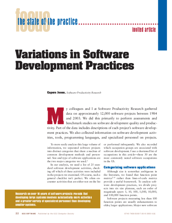 (PDF) Variations in software development practices