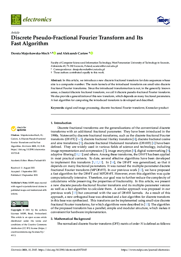 Pdf Discrete Pseudo Fractional Fourier Transform And Its Fast Algorithm