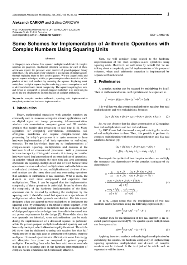 (PDF) Some Schemes for Implementation of Arithmetic Operations with ...