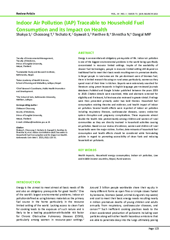 (PDF) Indoor Air Pollution (IAP) Traceable to Household Fuel ...