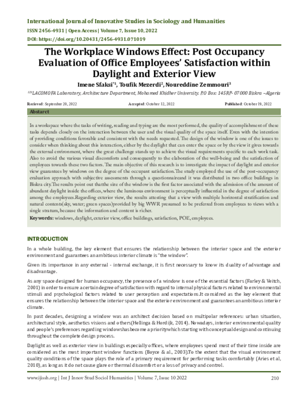 (PDF) The Workplace Windows Effect: Post Occupancy Evaluation of Office ...
