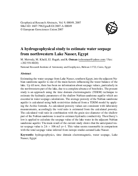 (PDF) A hydrogeophysical study to estimate water seepage from ...