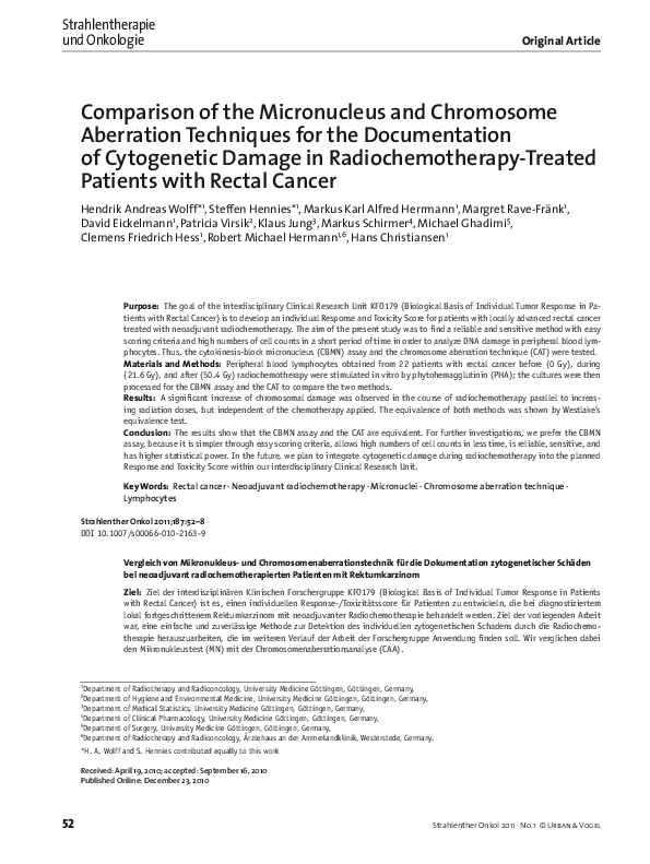 (PDF) Comparison of the Micronucleus and Chromosome Aberration ...