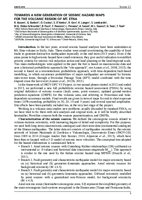 (PDF) towards a new generatIon oF seIsmIc hazard maps For the volcanIc ...