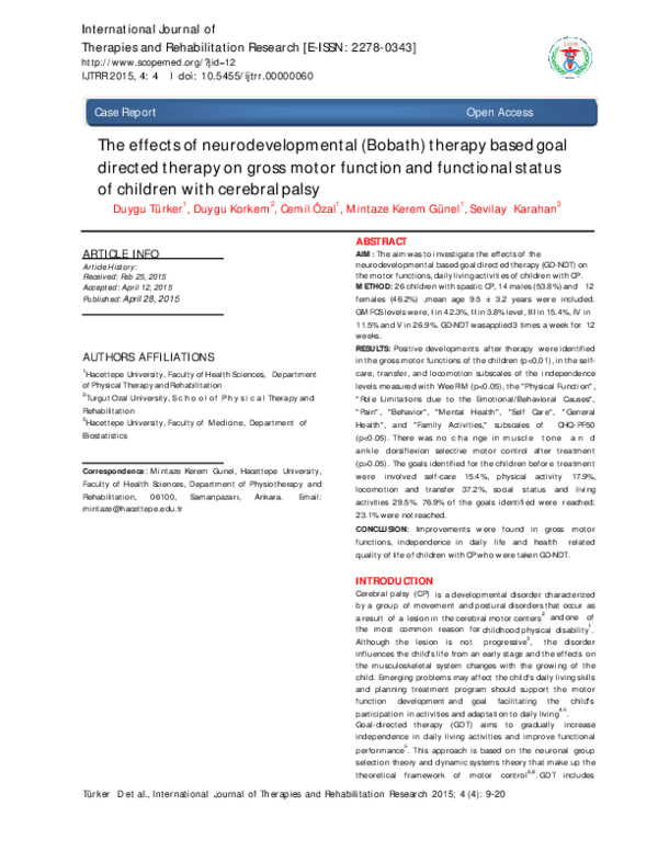 (PDF) The effects of Neuro-Developmental (Bobath) therapy based goal directed therapy on gross ...