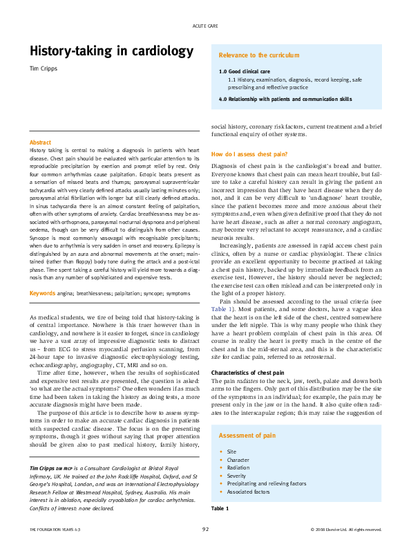 (PDF) History-taking in cardiology