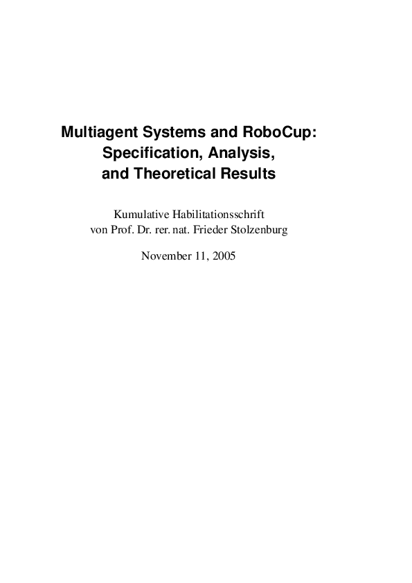 (PDF) Multiagent Systems and RoboCup: Specification, Analysis, and Theoretical Results