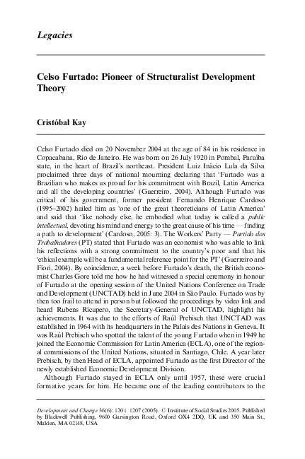 (PDF) Celso Furtado: Pioneer of Structuralist Development Theory