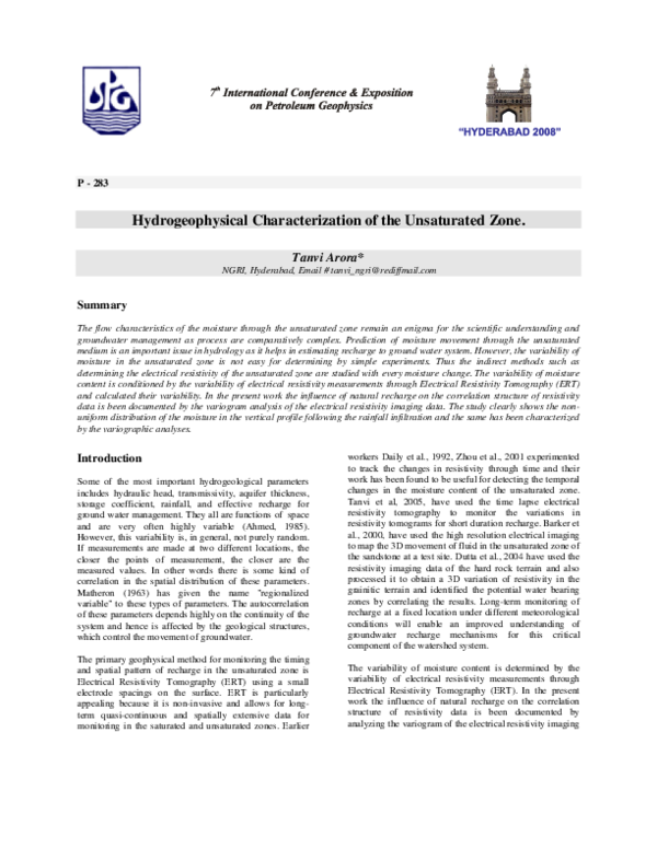 (PDF) Hydrogeophysical Characterization of Unsaturated Zone